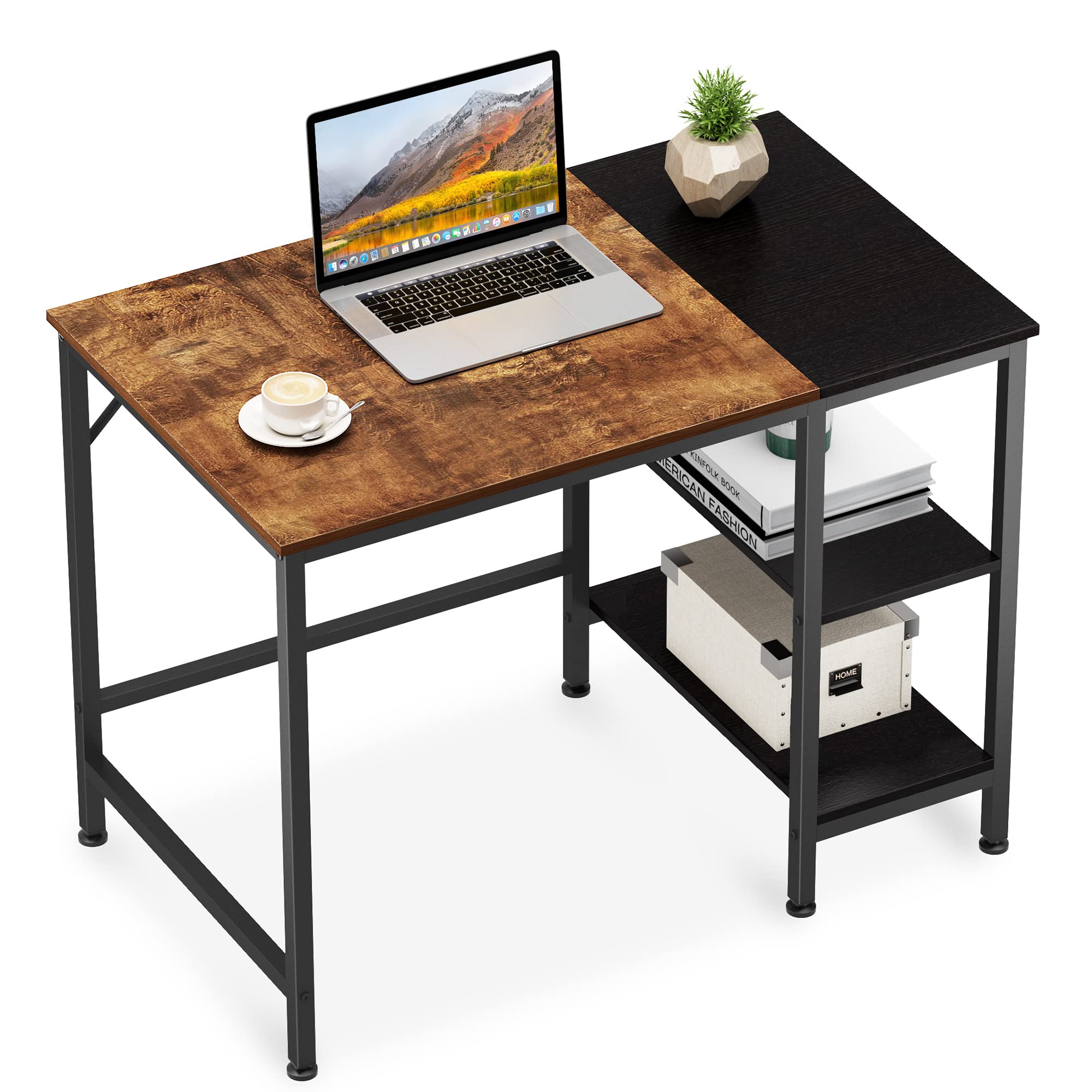 JOISCOPE Home Office Computer Desk,Small Study Writing Desk with Wooden Storage Shelf,2-Tier Industrial Style Laptop Table,Gaming Table with Splice Board,47 inches,(Vintage Oak Finish)