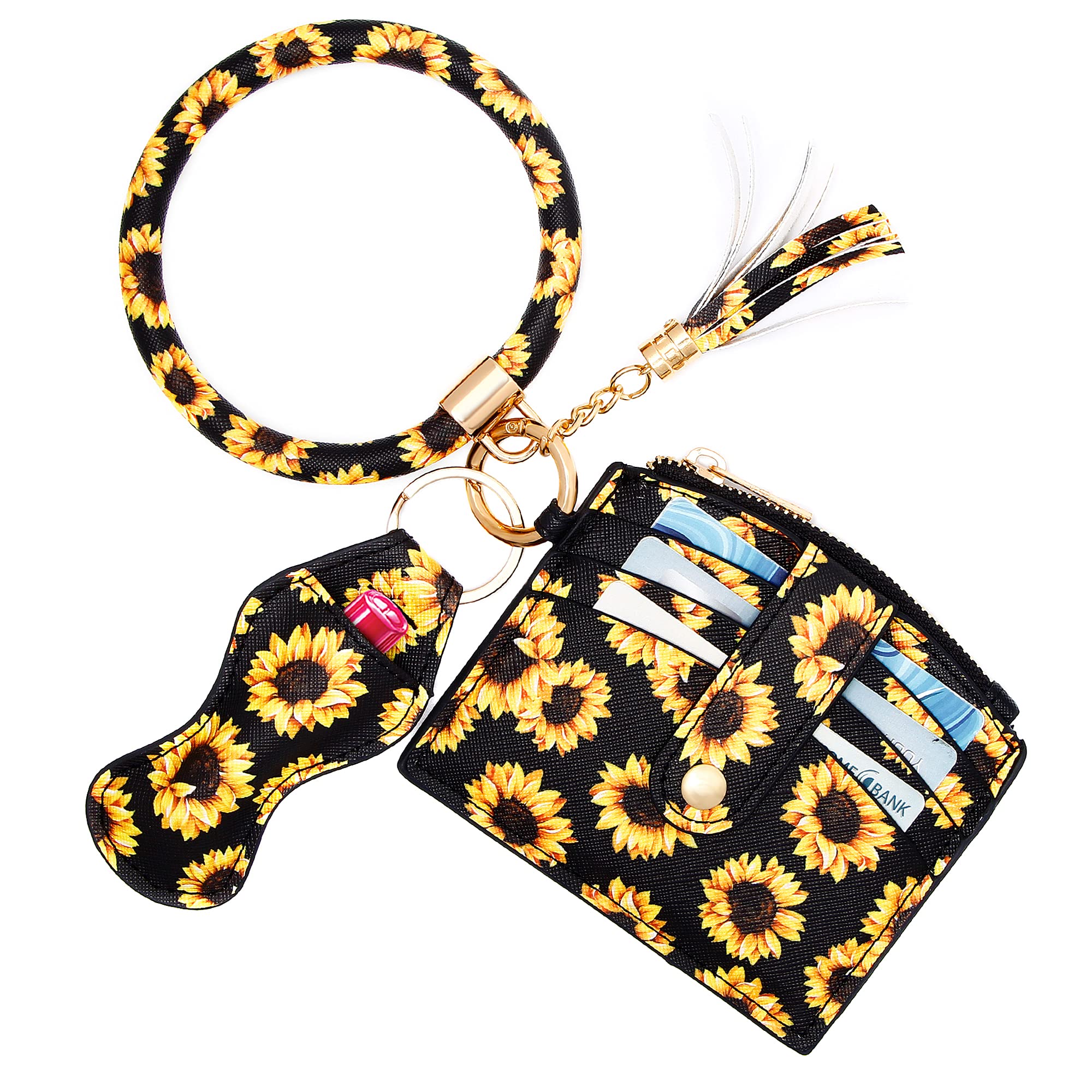 KUKOO Wristlet Bracelet Keychain Wallet for Women Credit Card Holder Tassel Keyring Bangle Lipstick Holder with Gift Box
