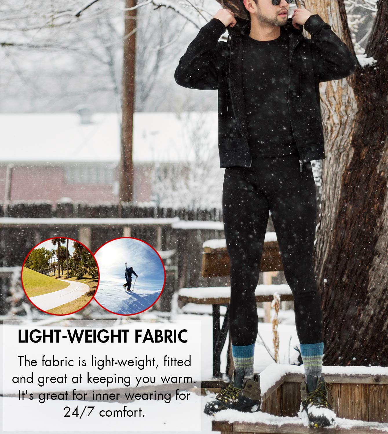 LAPASA Men's 100% Merino Wool Base Layer Set Lightweight Thermal Underwear Activewear Long John Top Bottom M31 Large 1. Lightweight Black 1 Set