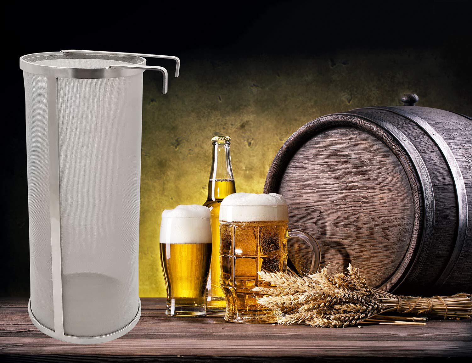 Hop Hopper Spider Strainer Basket Filter for Homebrew Hops Beer & Tea Brewing Bucket Fermenter Kettle, 304 Stainless Steel 300 Micron Mesh - 6" x 14"