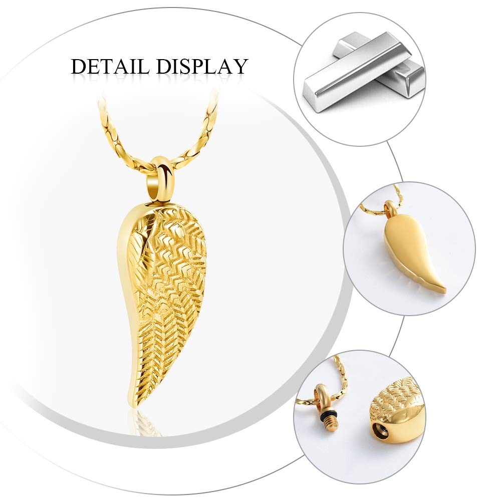 Imrsanl Angel Wings Cremation Jewelry for Ashes Pendant Stainless Steel Keepsake Memorial Urn Necklace for Human/Pets (Gold)