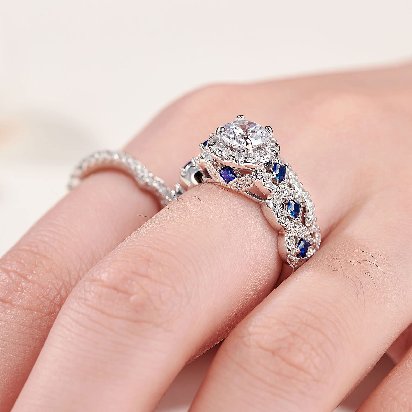 Newshe Engagement Wedding Ring Set 925 Sterling Silver 3pcs 2.5ct Round White Cz Blue Size 5-10 (6)