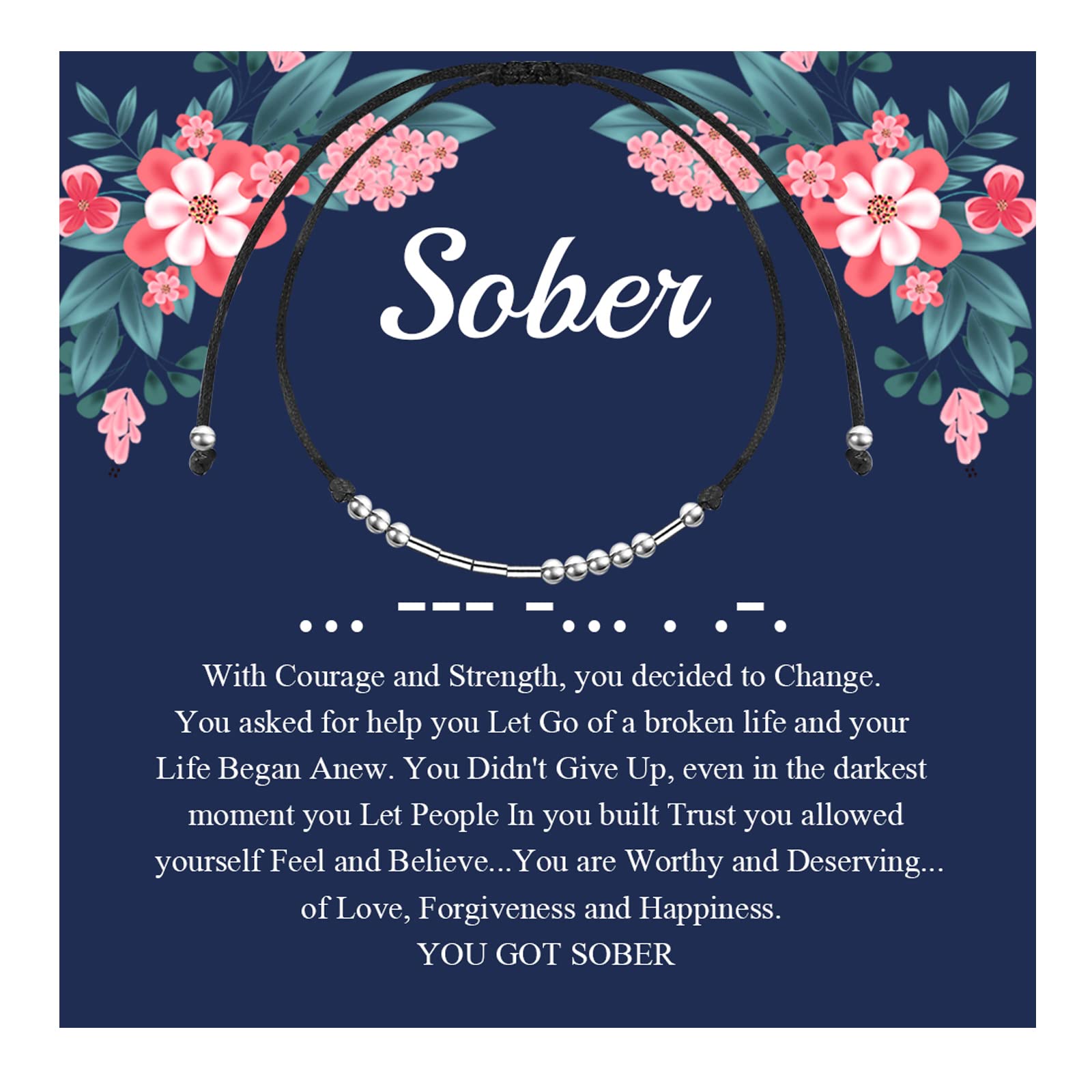 Lywjyb Birdgot Morse Code Bracelet Sober Gift Sobriety Jewelry Sobriety Gift for Women Men (sober silver morse)