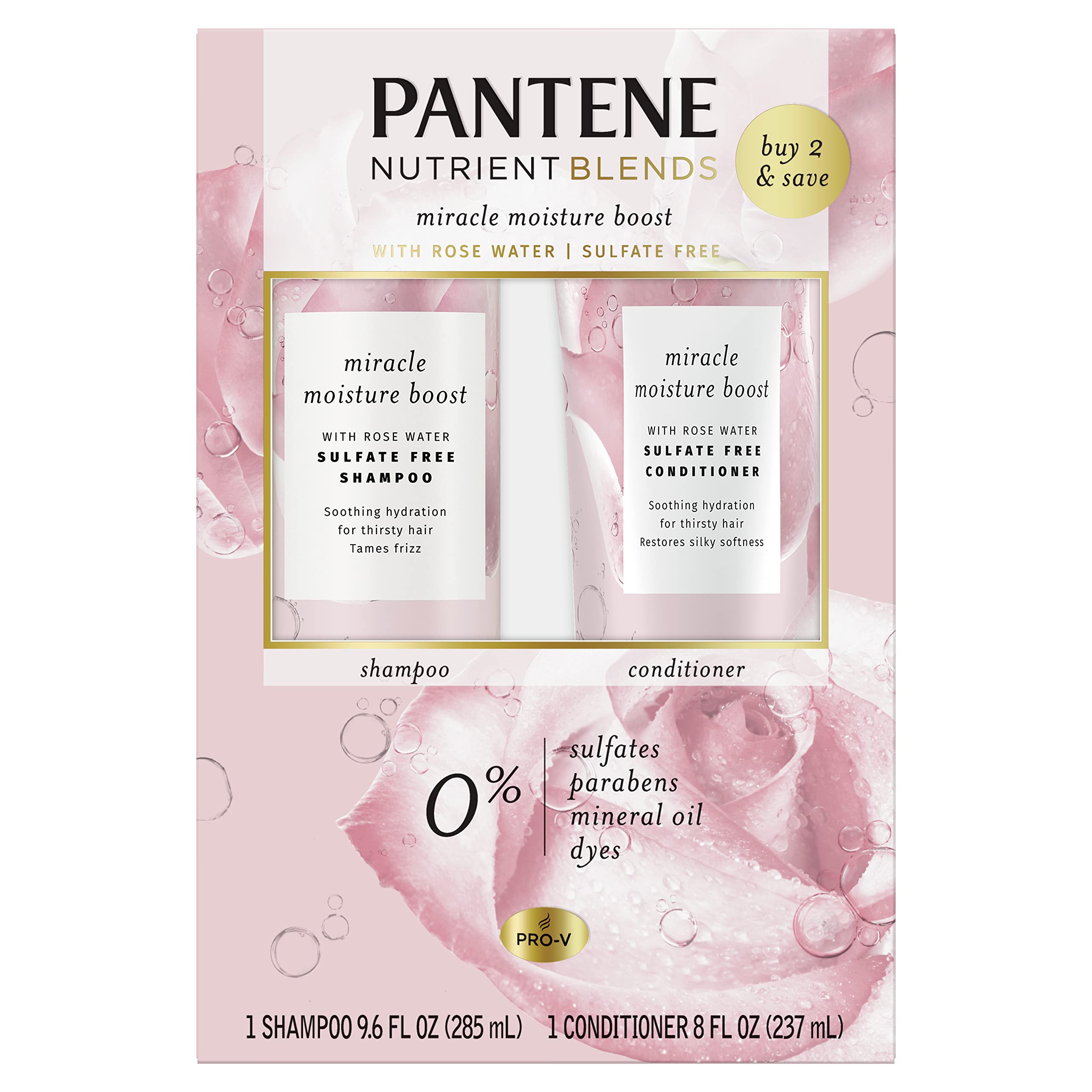 Pantene Rosewater Shampoo + Conditioner, 17.9 Fluid Ounce (2 Pack)