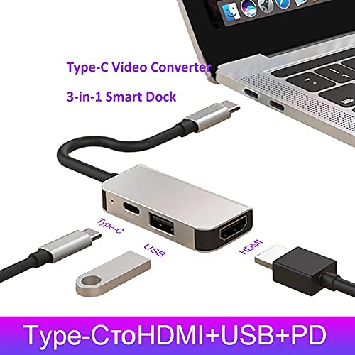 n/a USB Type C 3.1 to HDMI-Compatible USB 3.0 Dock Hub 3 in 1 USB C Adapter 4K Video PD Charge Converter