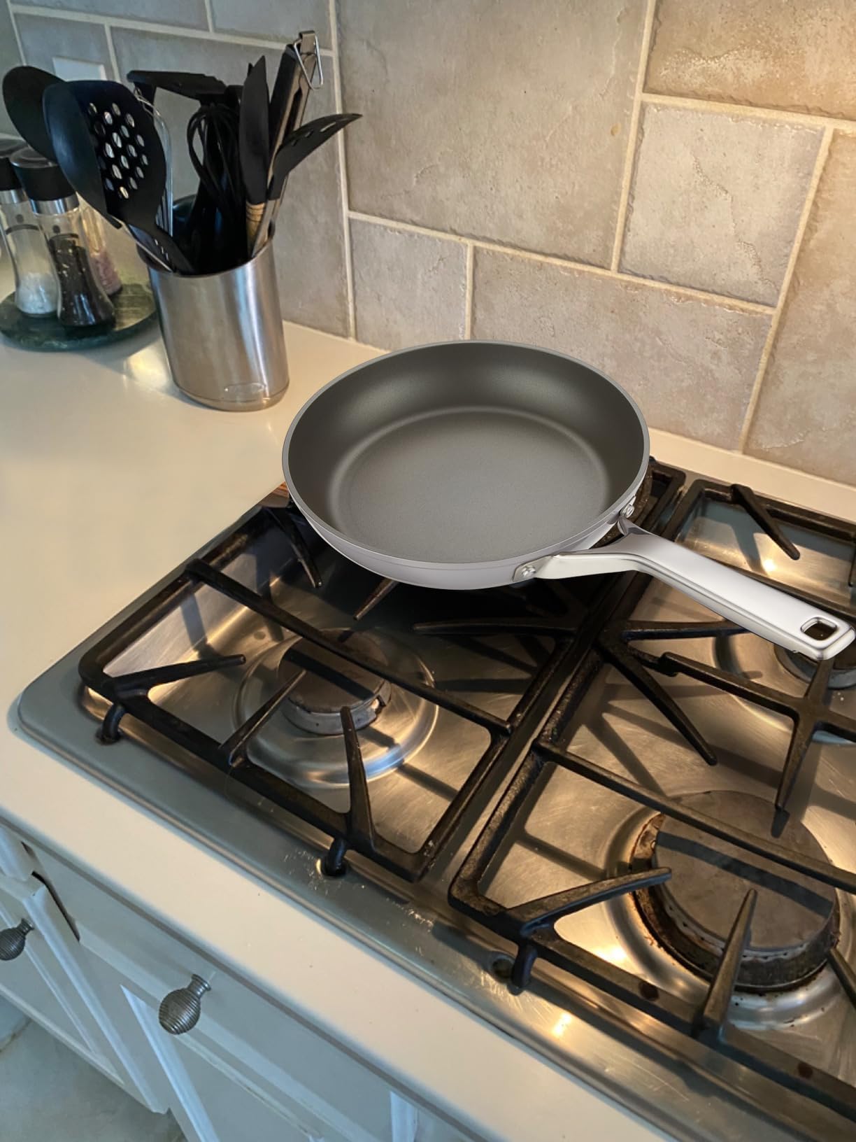 MsMk Non-Stick Small 8 Inch Enamel Frying Pan Grey - Stain-Resistant, Dishwasher Safe, Easy to Clean - Perfect for Runny Eggs, Steak, Avocado - Lightweight with Hollow Stainless Steel Handle