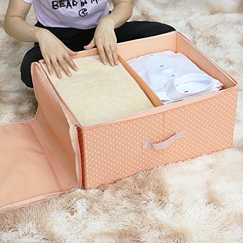 iwill CREATE PRO Big Size Wardrobe Closet Storage Organization Basket with Lid, Washable Hign Density Nylon Fabric, Adjustable Compartment Dividers, Pink