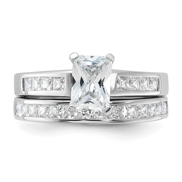 IceCarats 925 Sterling Silver Cubic Zirconia CZ Wedding Band Engagement Ring Bridal Jewelry Set Size 8