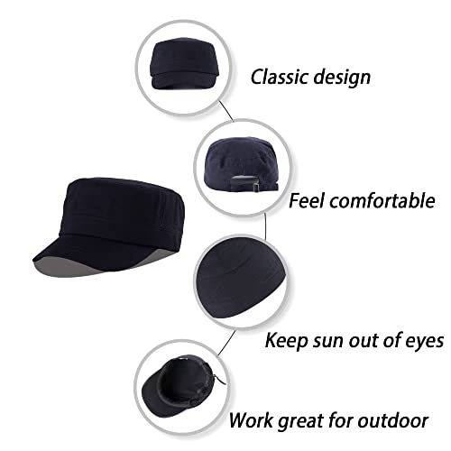 LANGZHEN Unisex Adjustable Cotton Army Cap Classic Cadet Hat Military Flat Top Baseball Cap for Outdoor Sports and Activities(Black)