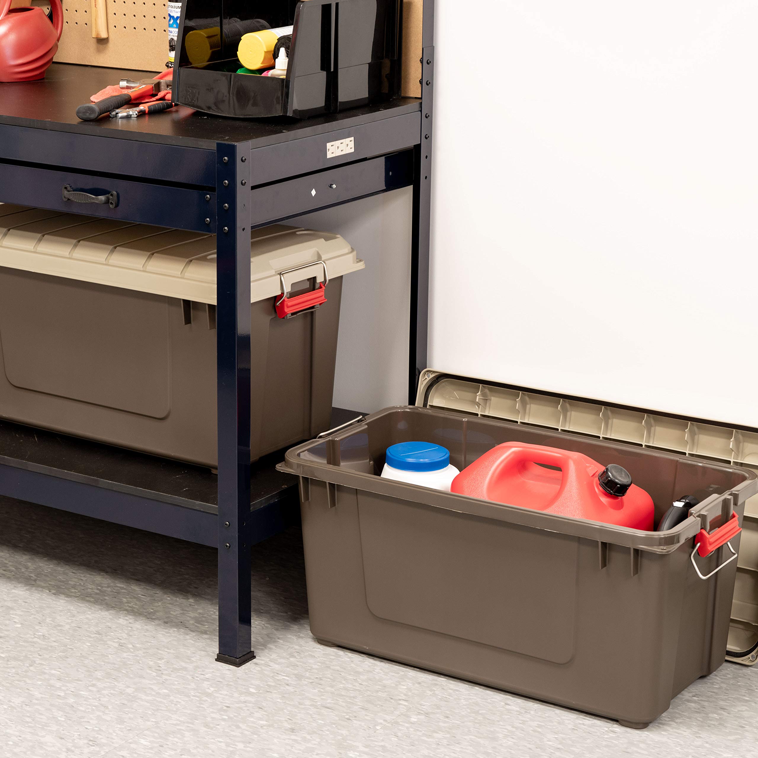 IRIS USA SIA-760D Store-It-All WEATHERTIGHT Totes, 82 Quart, Brown/Beige/Red (250183)