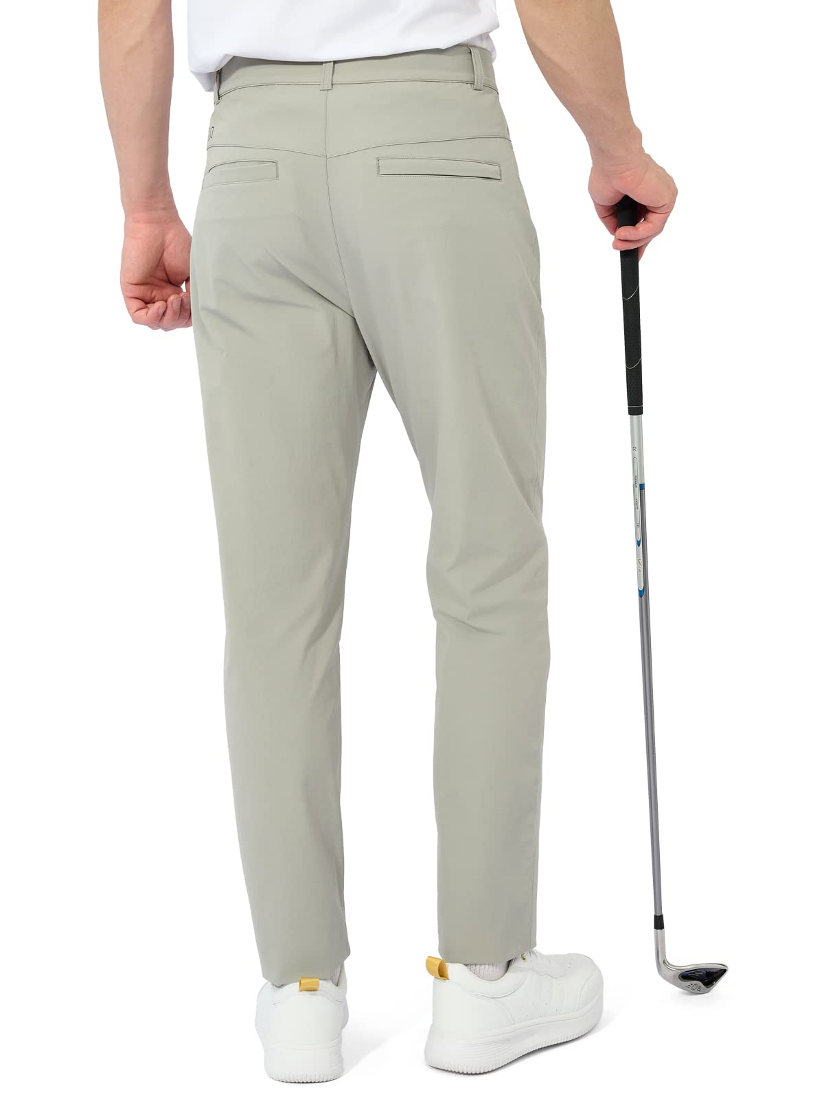 MELOO Men's Golf Dress Pants - Stretch Slim Fit Slacks Water Resistant Work Casual Trousers Pockets Black Size L
