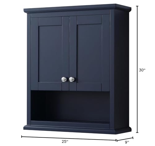Wyndham Collection Avery Over-The-Toilet Bathroom Wall-Mounted Storage Cabinet in Dark Blue with Polished Chrome Trim
