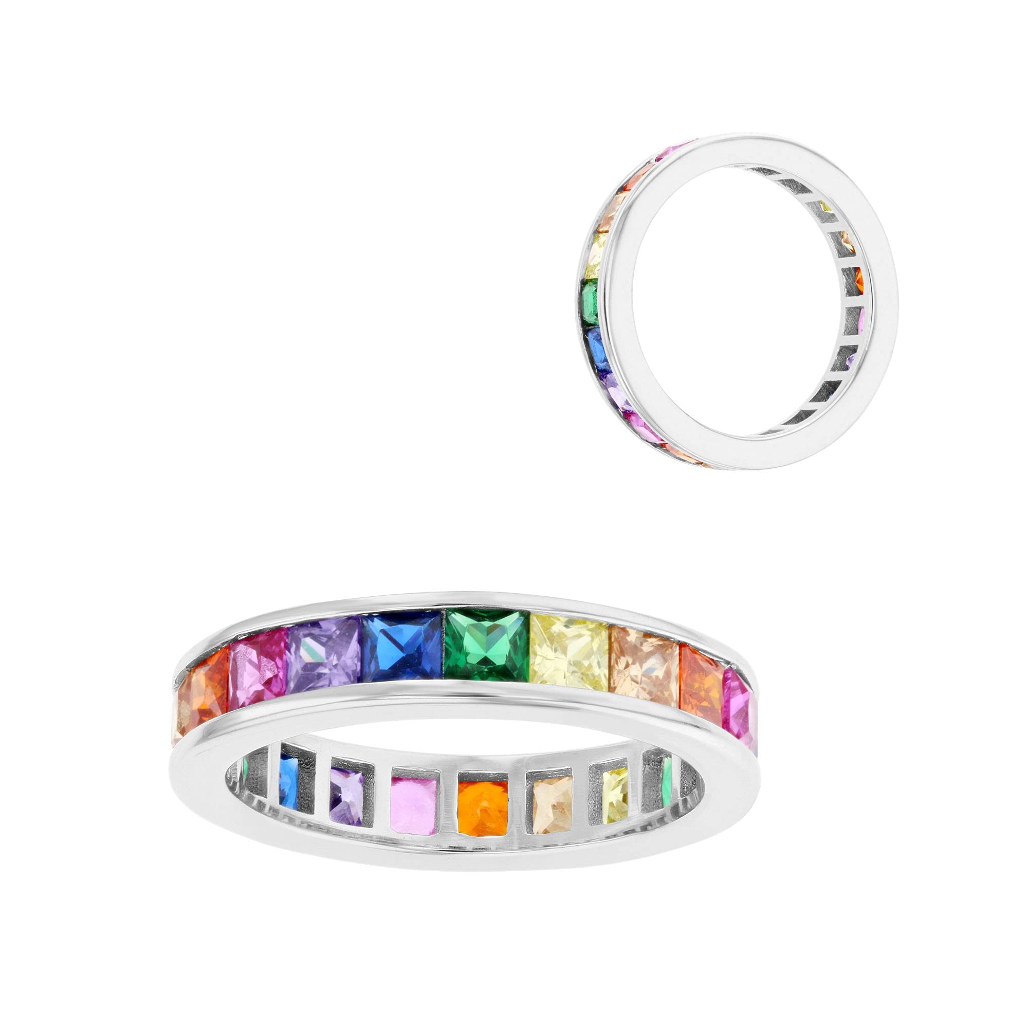 I925 Studio Sterling Silver Square Multi Color Cubic Zirconia Eternity Band Ring - Size 6