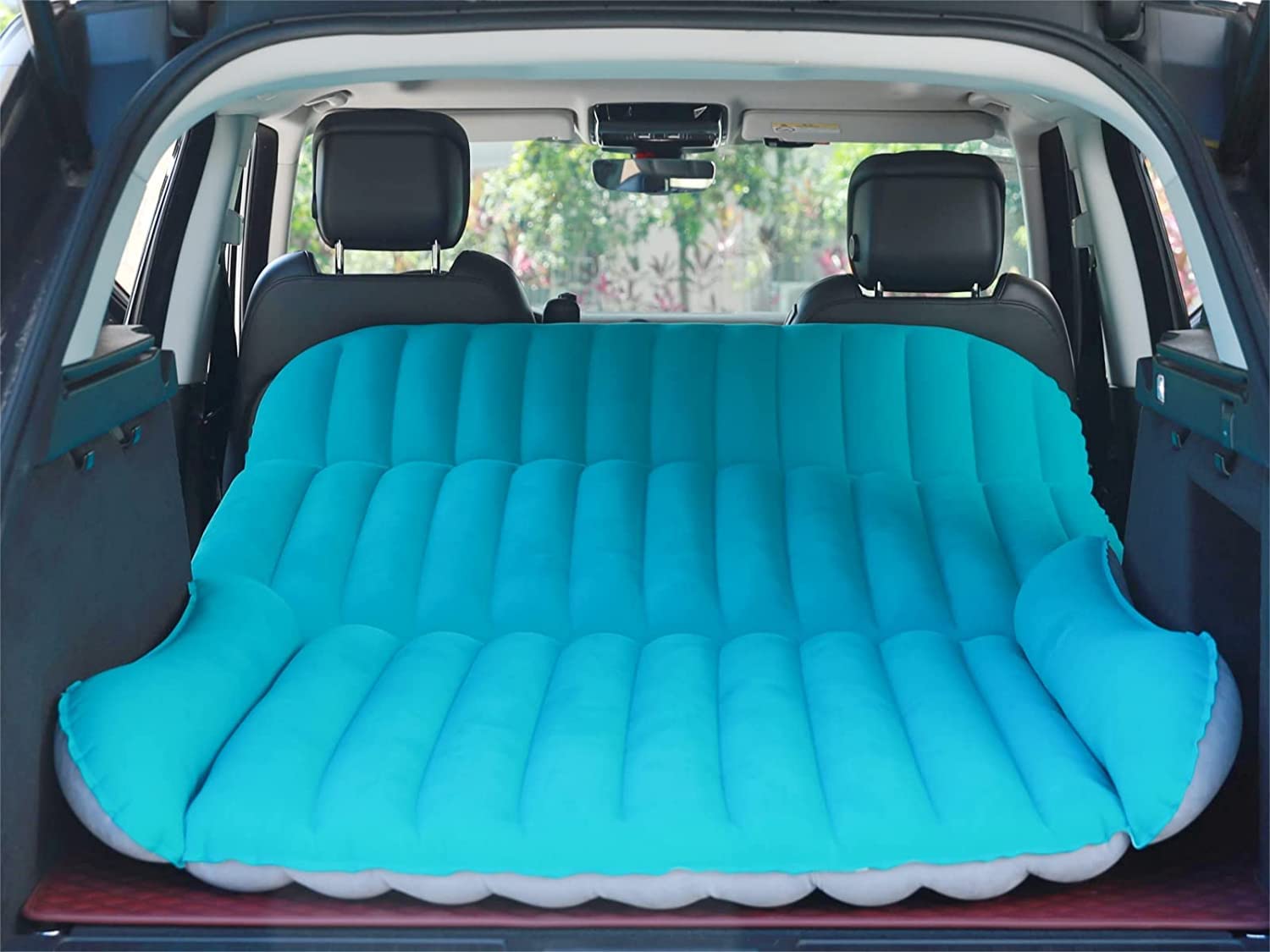 KMZ SUV Air Mattress Thickened and Double Side Flocked Travel Camping Bed for SUV Back Seat 4 Air Bags(Fruit Green and Space Gray)