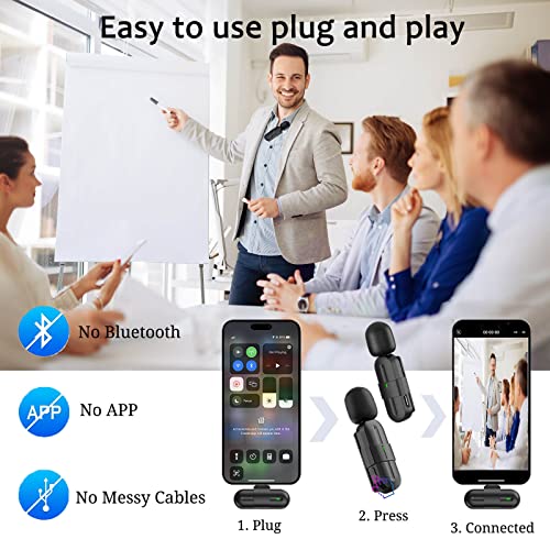 MYBESTFURN Wireless Lavalier Microphone for iPhone iPad, Android Phone,Professional Lapel Mics with Clearer Audio, Mini Microphone for Video Recording, YouTube, Interview, Tiktok, Vlog(2 Pack)