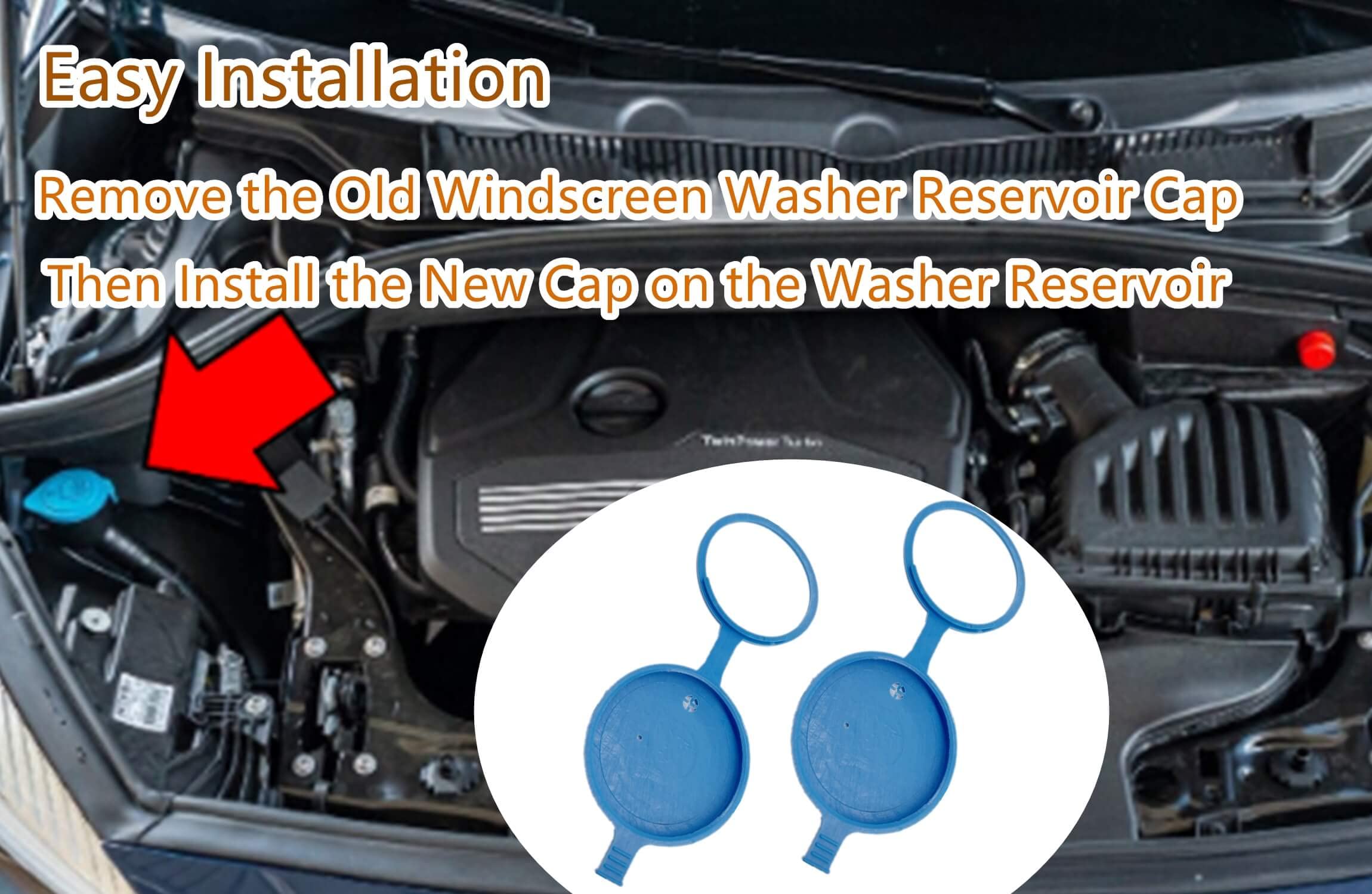 LDCRE 2-Pack Blue Windshield Washer Fluid Cap for 2012-2018 Ford Focus - Replacement Reservoir Cap with 2-1/16 Inch (52.5mm) Inner Diameter - Compatible with Wiper Fluid Bottle Tank