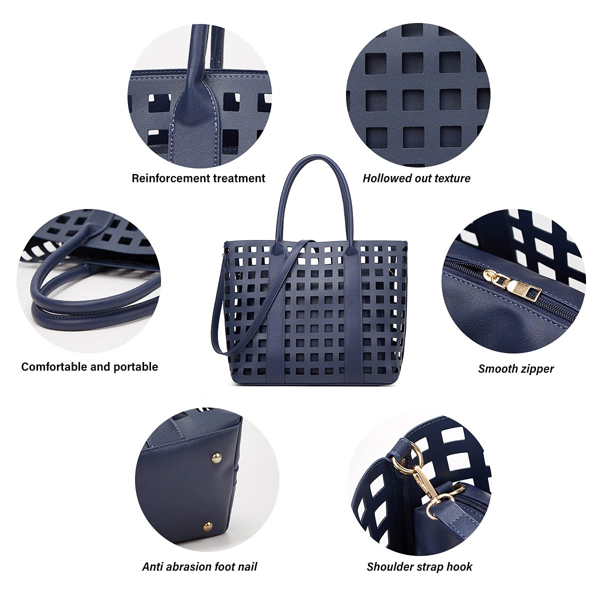 LMKIDS Handbags for Women Genuine Leather Shoulder Handbags Large Hobo Tote Bag Set 2pcs (Blue)