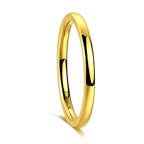 LAANSRER 2mm Titanium Ring for Women Men Dome High Polished Wedding Band Rings Gold Comfort Fit Size 4.5