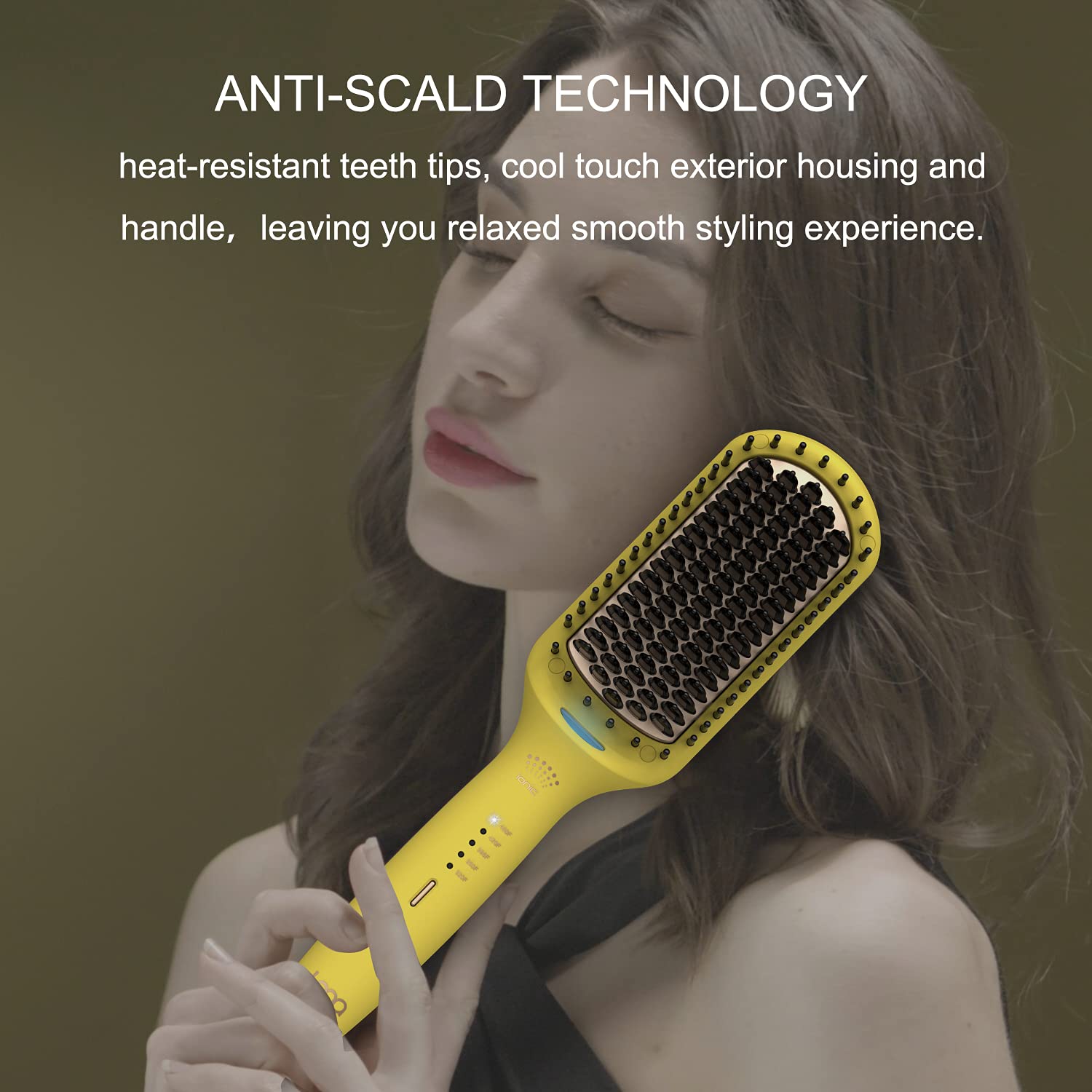 LENA Ionic Straightening Brush - Pro Flat Iron Straightener Comb and Heated Paddle Brush Styler with Extra Ion Care for Ultra Smooth Hair, Anti-Scald,Auto Off, Max 450°F (Yellow)