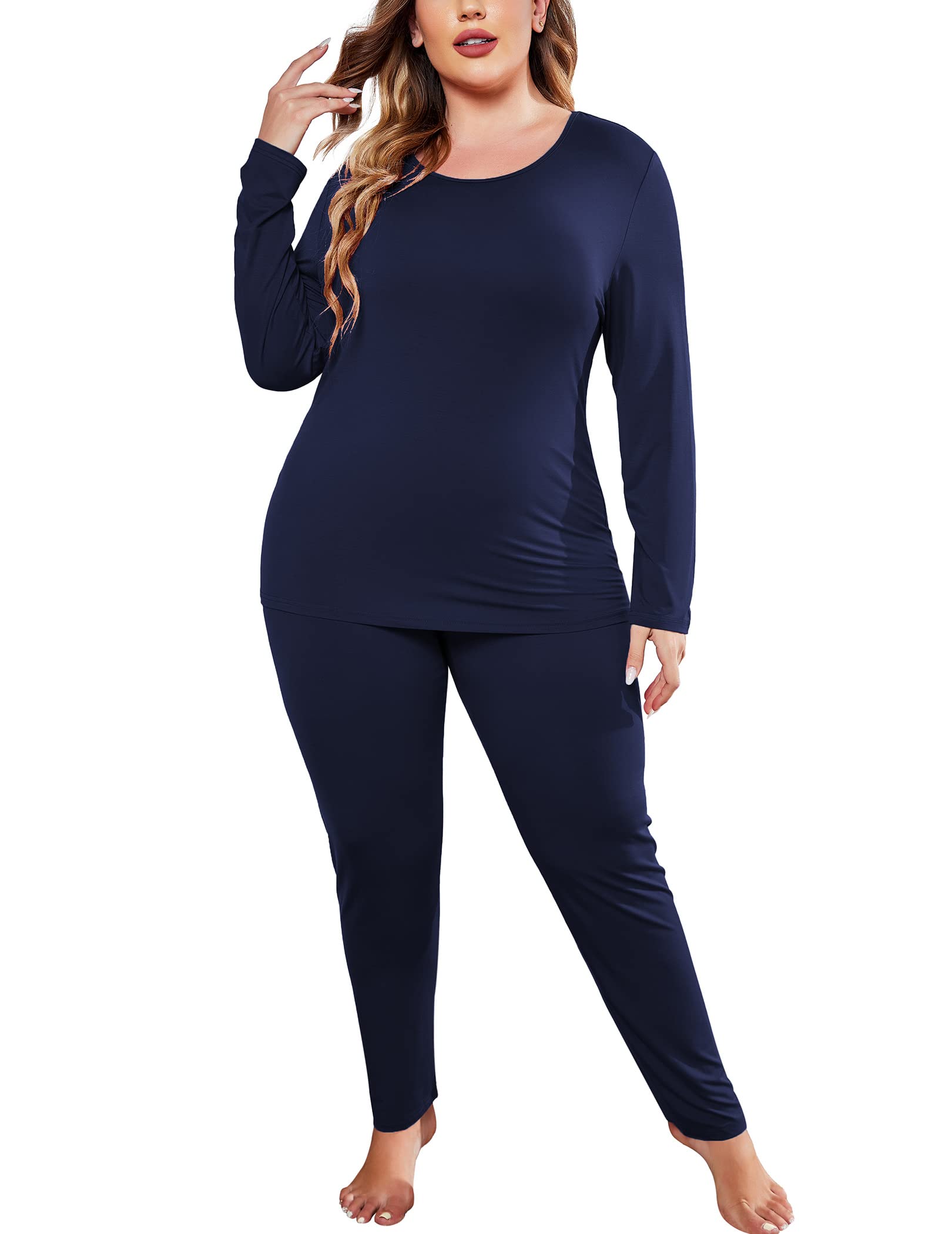 IN'VOLAND Women’s Plus Size Long Johns Sets 2 Pcs Base Layer Sets Thermal Underwear Top & Bottom Pajamas(16W-28W)