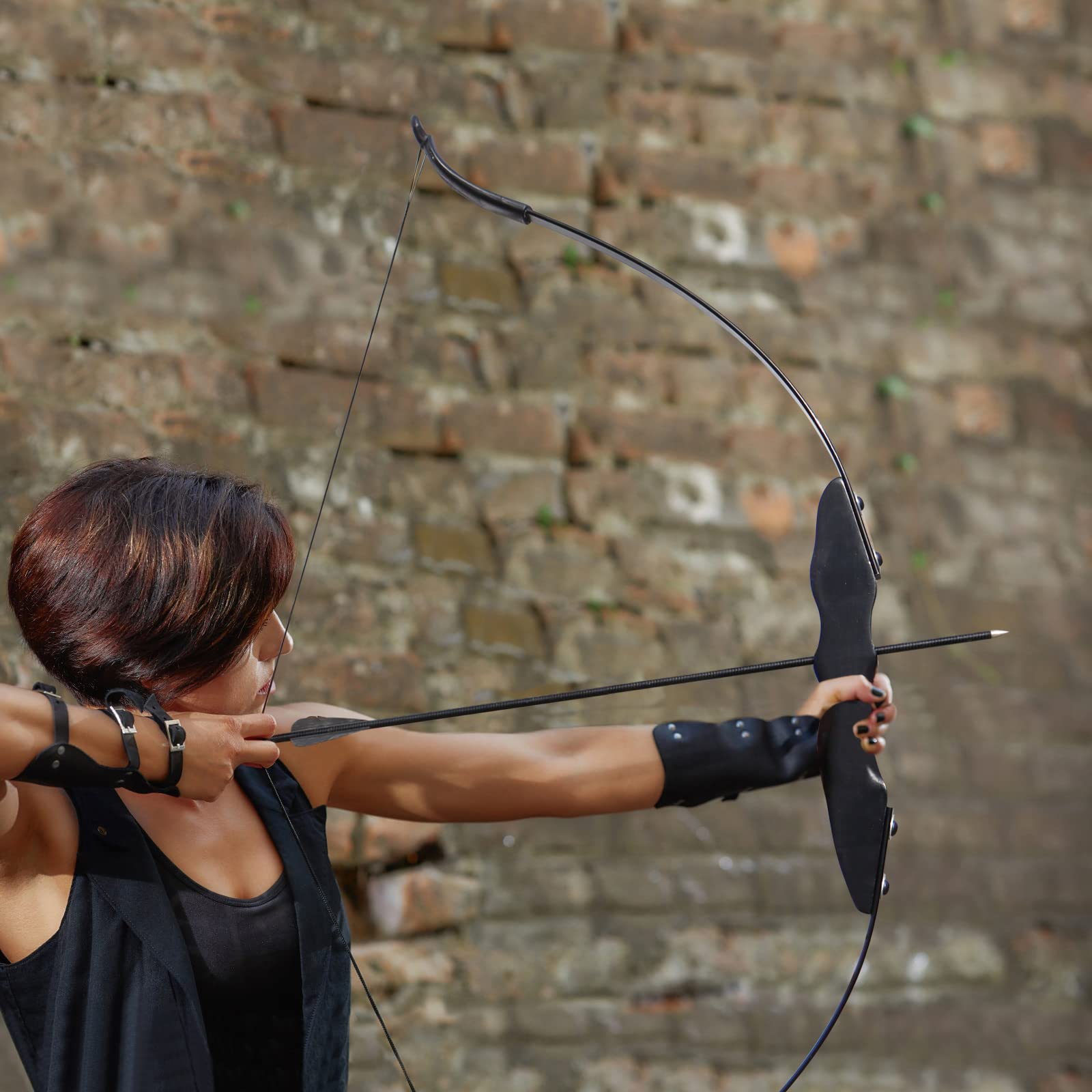 LDNUSSGEX Recurve Bow and Arrow Set for Adults Beginner, 52'' Traditional Wooden Bow, 30LB/40LBS Right Hand Archery Long Bows for Outdoor Training Target Practice Gift Backyard Game (Black 30lb)
