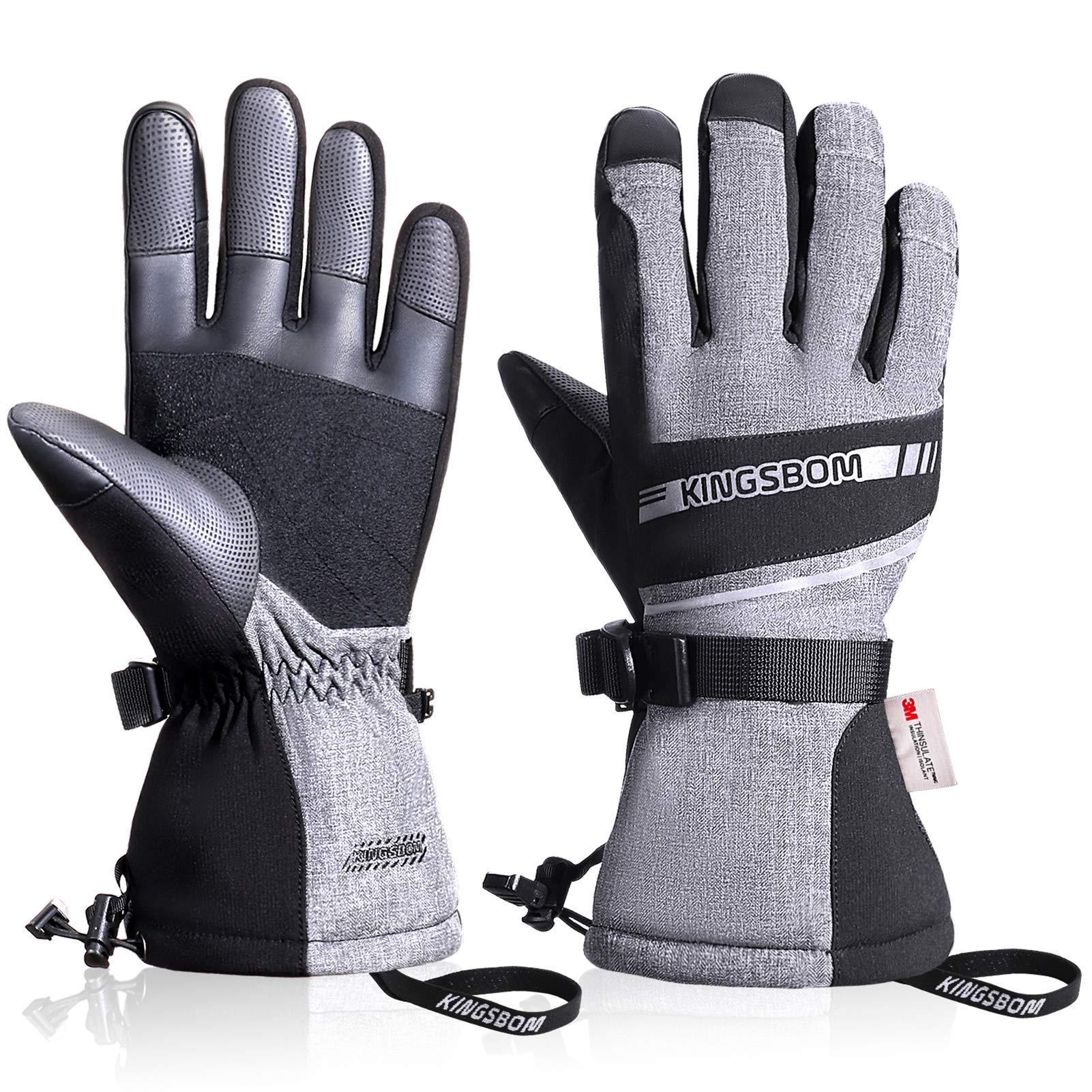 KINGSBOM Waterproof Ski & Snow Gloves, 3M Thinsulate Winter Warm Touch Screen Snowboard Gloves for Men & Women (XX-Large)