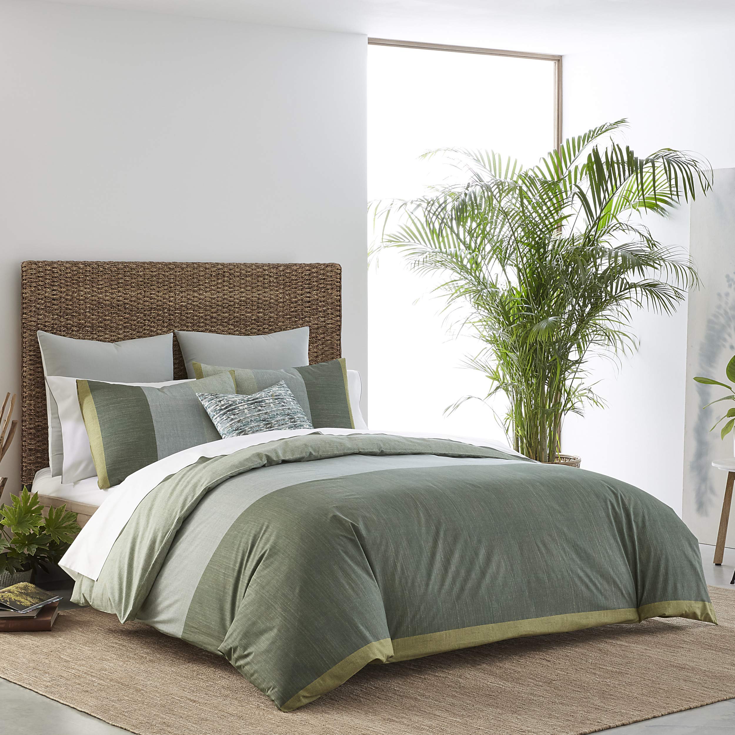 Izi - USHSA51153956 Chambray Color Block Print Comforter Set, King, Green
