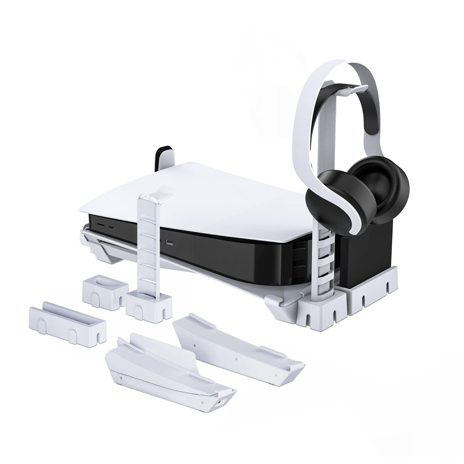 NexiGo PS5 Horizontal Stand Modular System, [Minimalist Design], Base Stand with Headset Holder, Hard Drive and Media Remote Slots, Compatible with PlayStation 5 Disc & Digital Editions