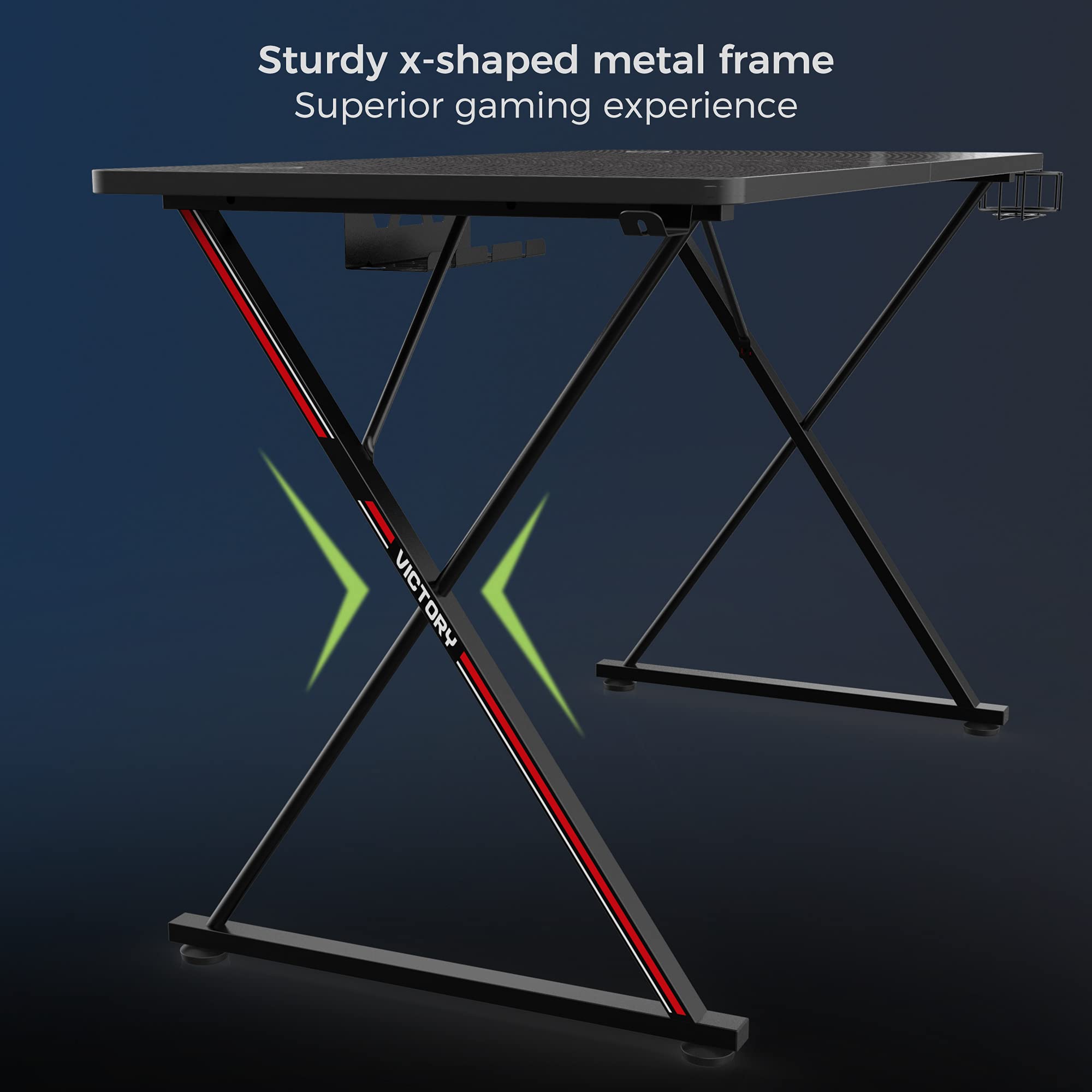 It's_Organized Gaming Desk 47 inch PC Computer Desk Home Office Student Desk X-Shaped with Mouse Pad Cup Holder Headphone Hook Handle Rack,Black