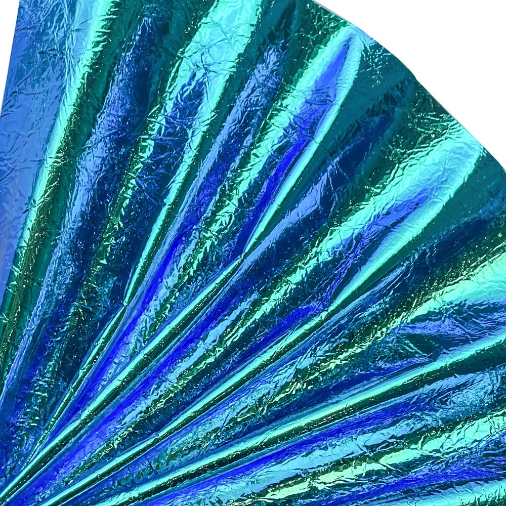 XHT Holographic Faux Leather Fabric, 30 x 135 cm Iridescent Synthetic PU Leather for Handbags Wallets Making DIY Handicrafts, Dark Green