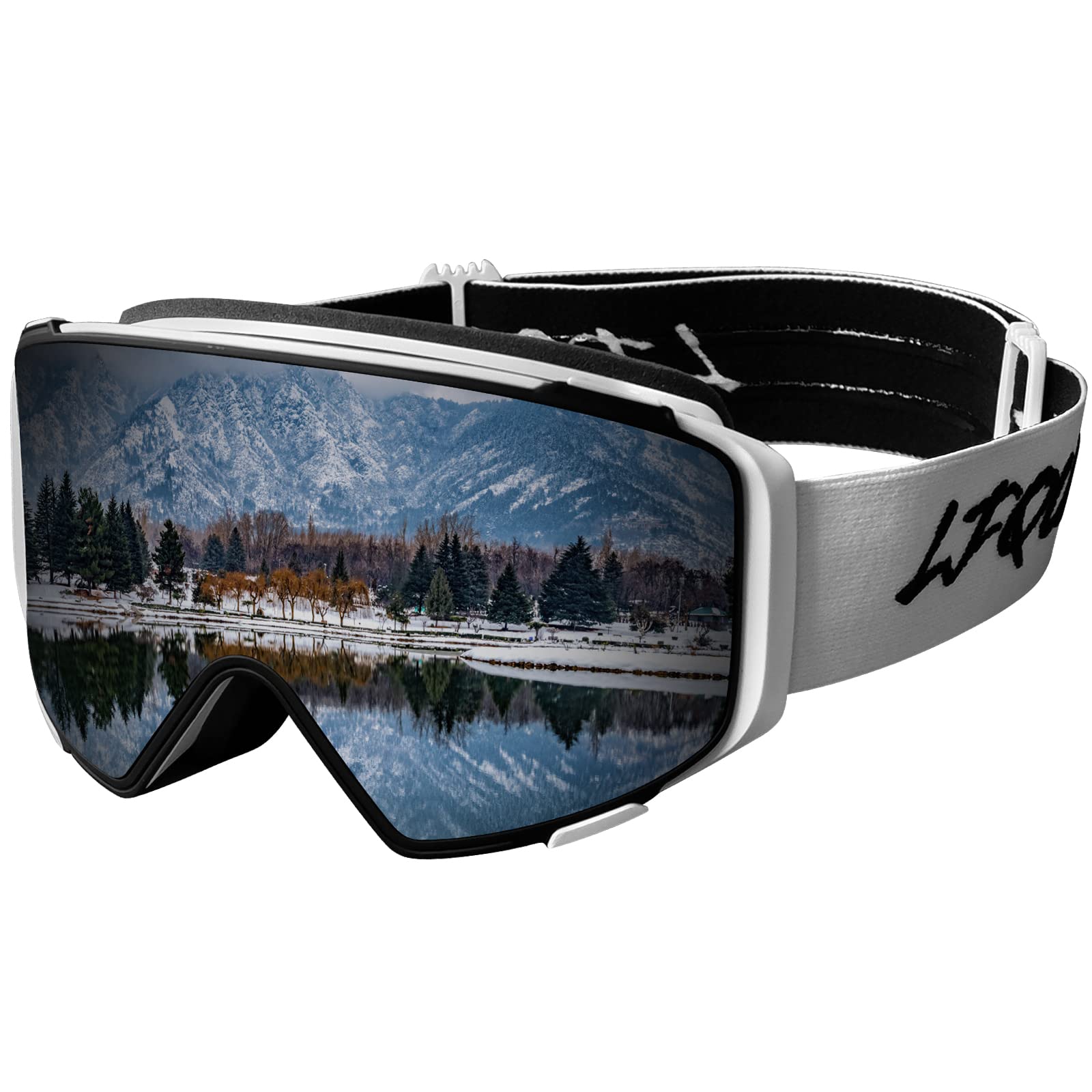 Lqfuhznus Ski Goggles for Men Women, Snowboard Goggles with Column Mirror, ANON M4S Snow Goggles Anti-fog (White)
