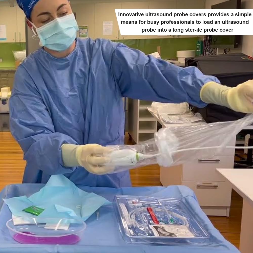 Ultrasound Transducer Probe Covers, Latex-Free Sterile Disposable Clear, Individual Packaging (100, 6" x 12")