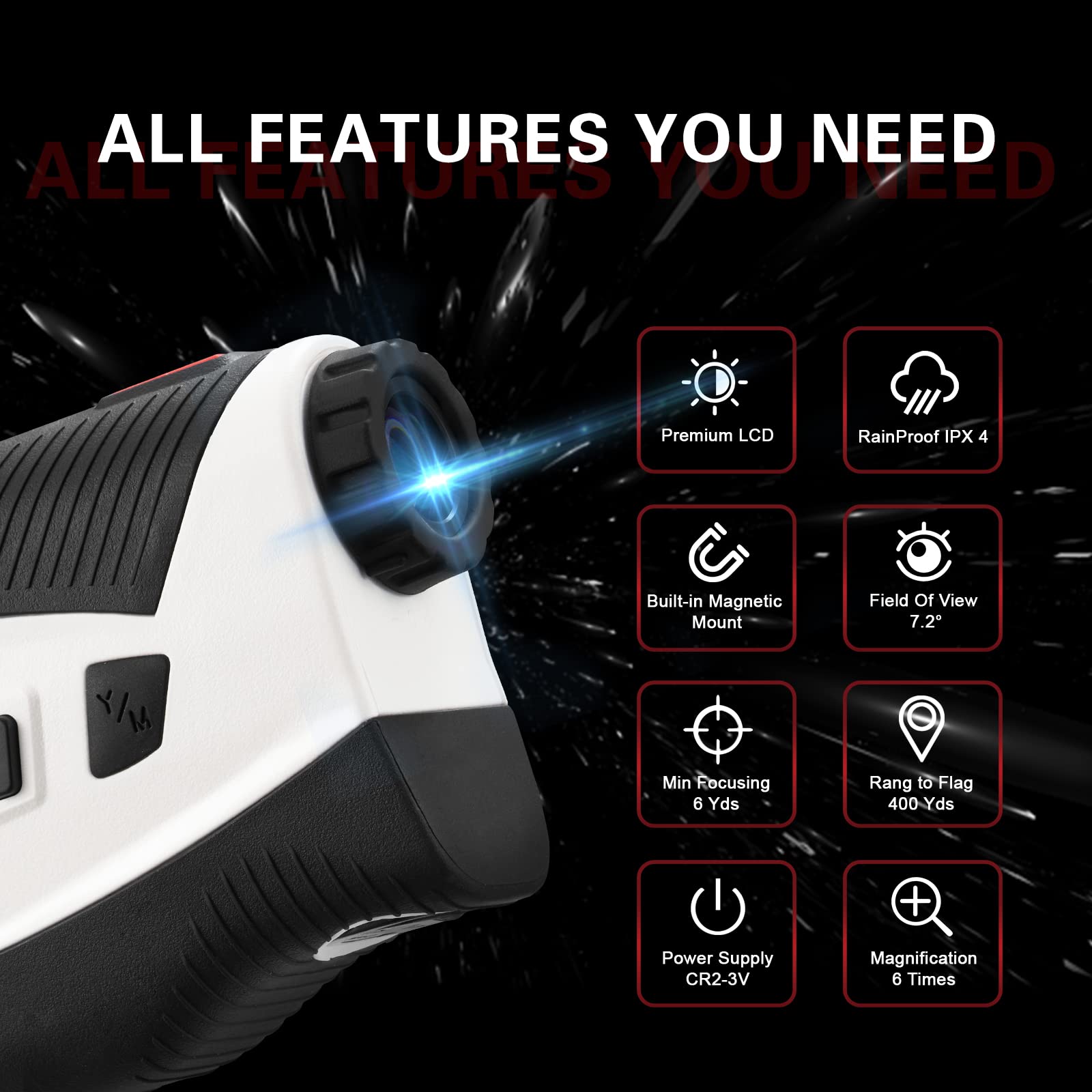 KVV V400 PRO Laser Golf Rangefinder with Premium LCD Display, 5-1200yds Range, Accuracy up to+/-1yd, Integrated Magnetic Tech, Slop on/Off Switch, Pin-Lock with Vibration, 6xMagnification