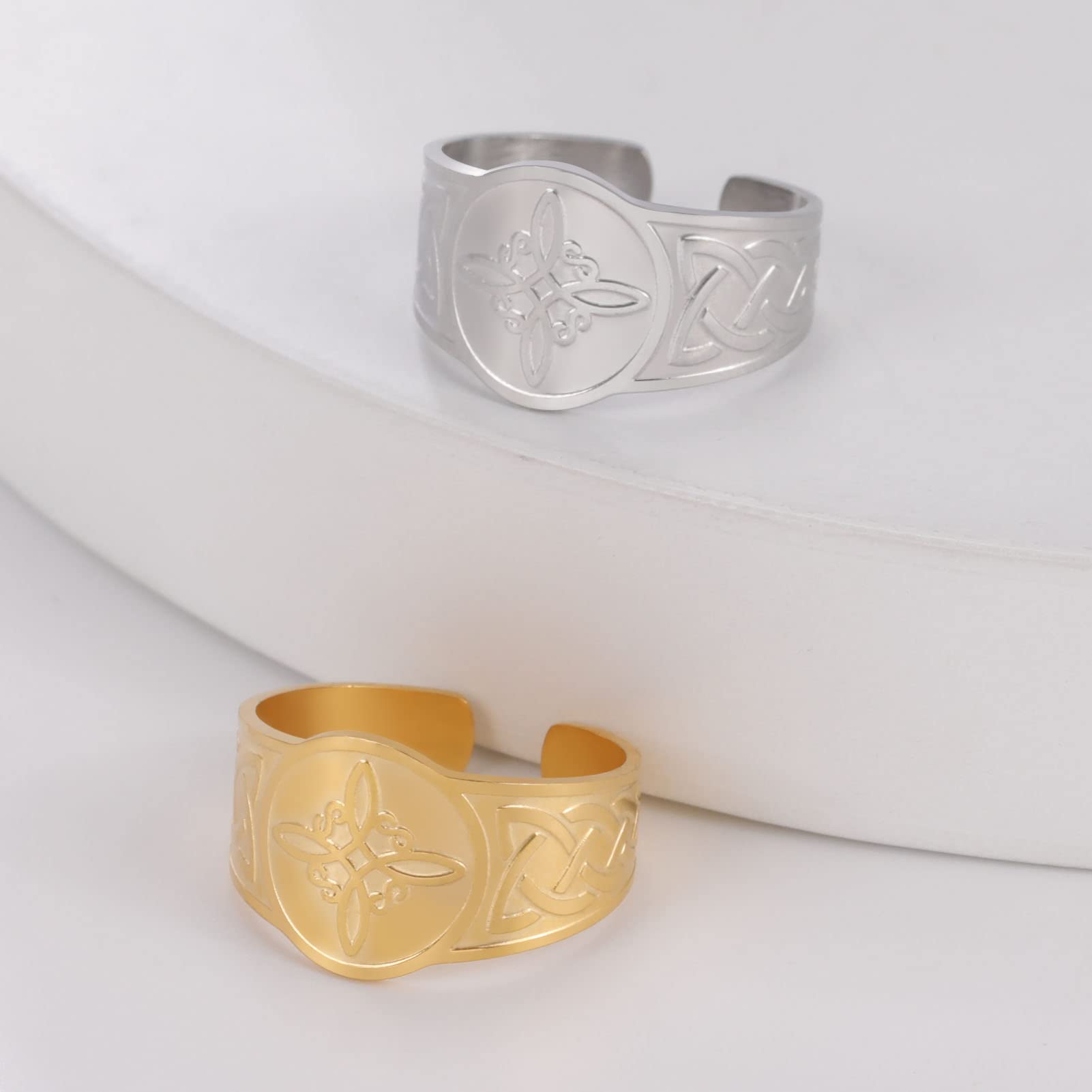 LIKGREAT Witch Knot Ring Adjustable Celtic Knot Band Rings for Men Women Witchcraft Wiccan Jewelry for Women (2type-silver)