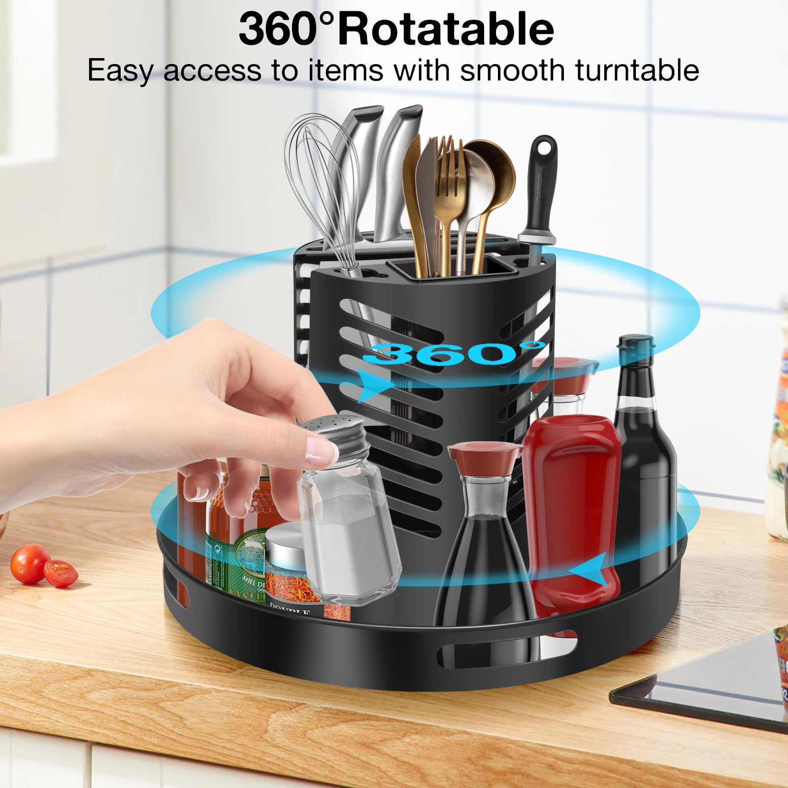 IncepKick 12.4-inch Rotating kitchen Tabletop Storage Shelf for Kitchen Countertop Organizing Knives Forks Spices Cutting Boards Cookware