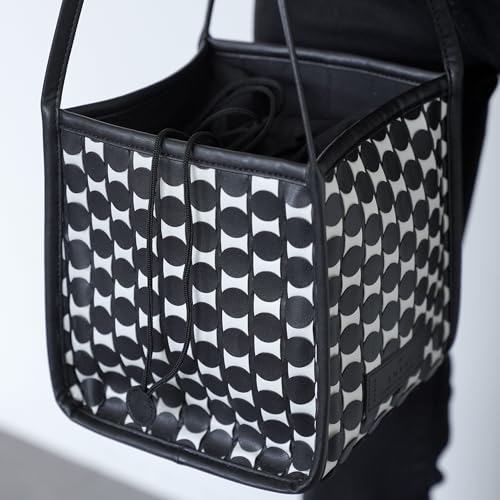 KWANI 0917 Handmade Weaving Tote Bag for Women Work bag Office Shoulder Bag (White Black)