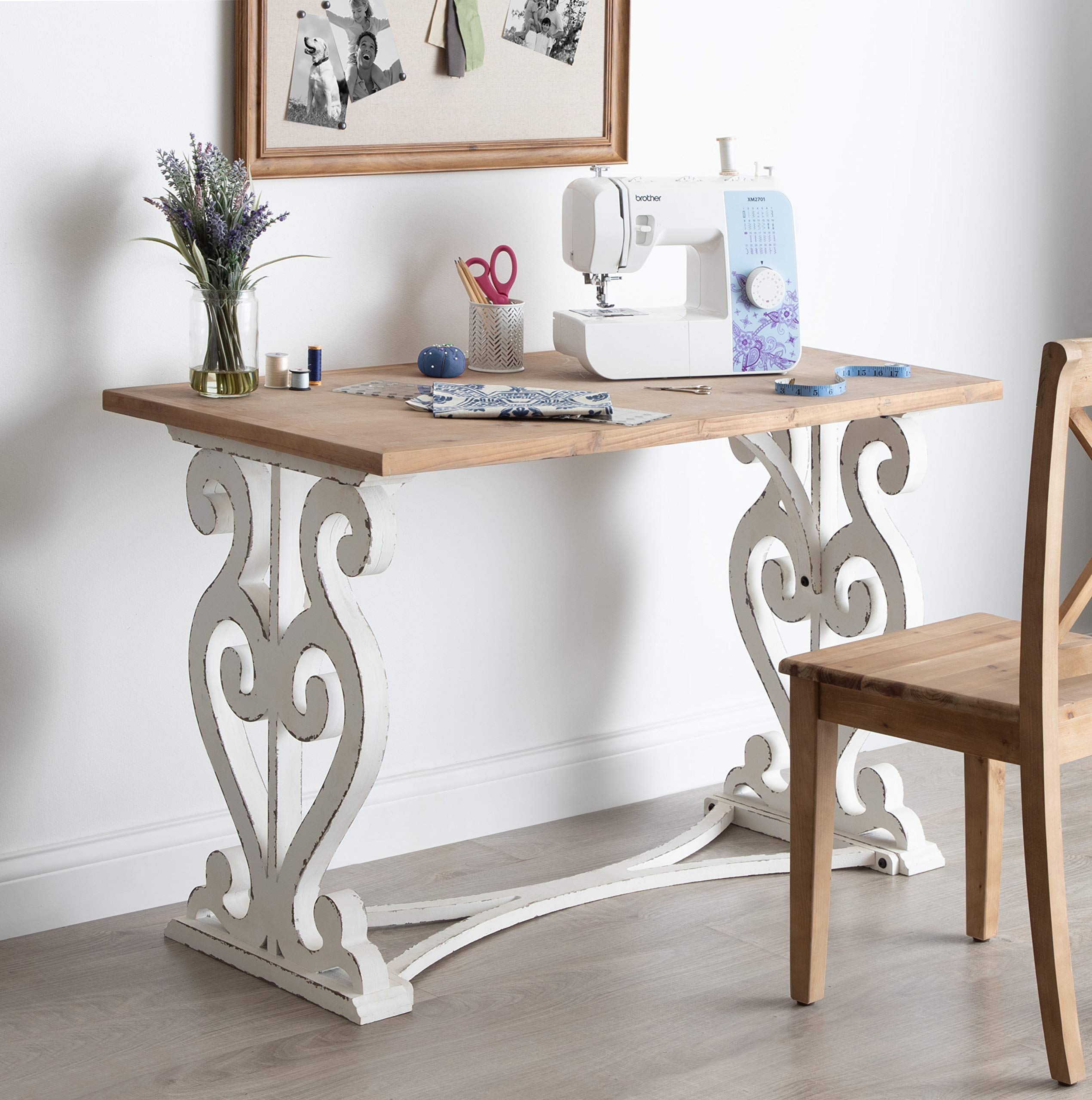 Kate and Laurel Wyldwood Rustic Wood Desk, 48" x 23.5" x 30", Rustic Brown and Coastal White, Chic Farmhouse-Inspired Design