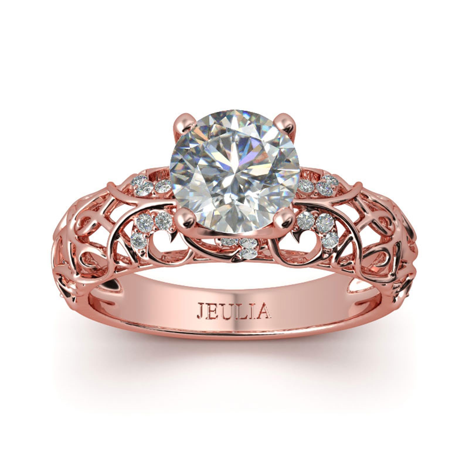 Jeulia 2 Carat Leaf Vines Rings for Women 925 Sterling Silver Rose Gold Plated Engagement Rings Round Cut Diamond Wedding Band Rings Solitaire CZ Promise Anniversary Rings Romantic Gift (Rose Gold, 9)