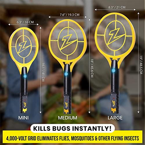 ZAP iT! Electric Fly Swatter Racket & Mosquito Zapper with Blue Light Attractant - High Duty 4,000 Volt Electric Bug Zapper Racket - Fly Killer USB Rechargeable Fly Zapper Indoor Safe - 2 Pack, Yellow