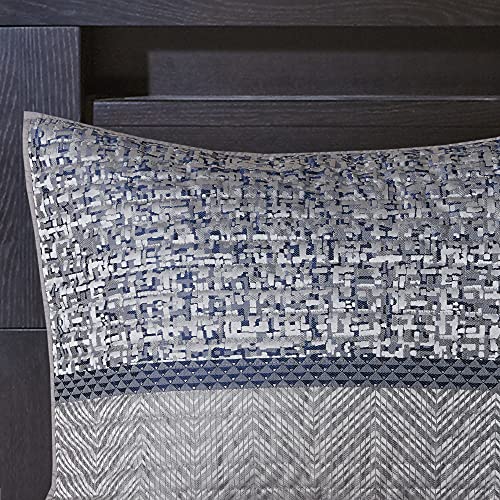 Madison Park King Quilt Set Lustrous Jacquard & Glitter Accent Coverlet Set for King Size Bed - All Season, Lightweight King Quilt Set, Shams, Decorative Pillow, King/Cal King Chevron Grey/Navy