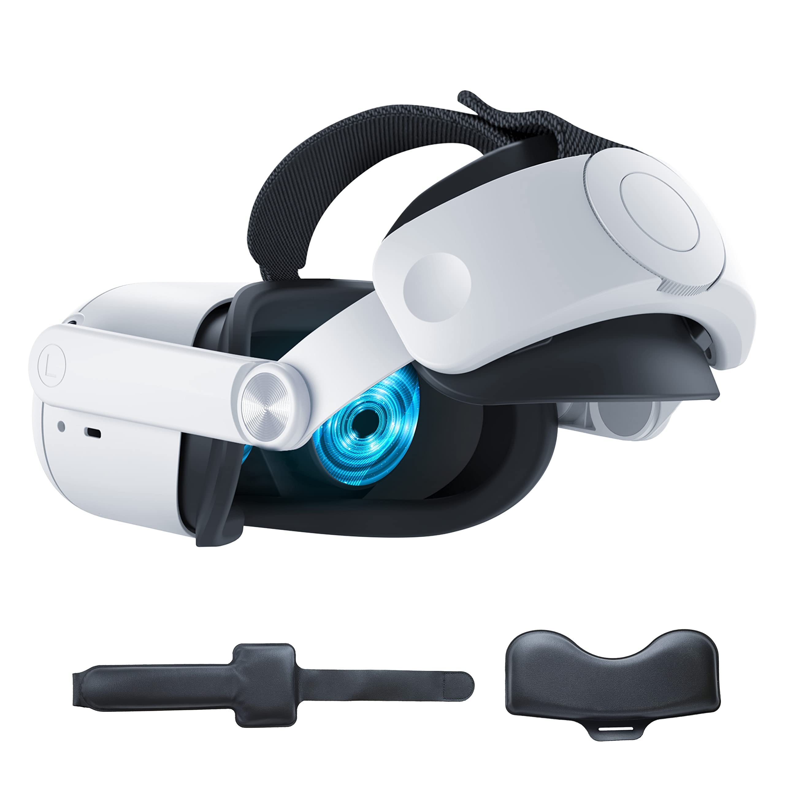 Meta Oculus Quest 2 Head Strap, 2 in 1 Silicone & Sponge Pad Replaceable Vr Headstrap, Button and Knob Dual Adjustment Elite Strap Fit for Adult and Kids.