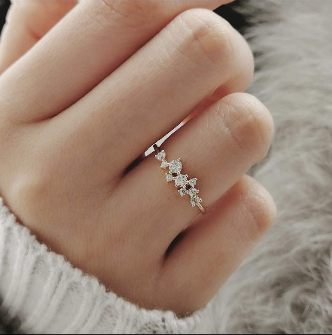 Indigo Blonde Diamond Cluster Ring for Women in Sterling Silver Dainty Stackable Ring 14K Gold Vermeil (Rose Gold, 5)