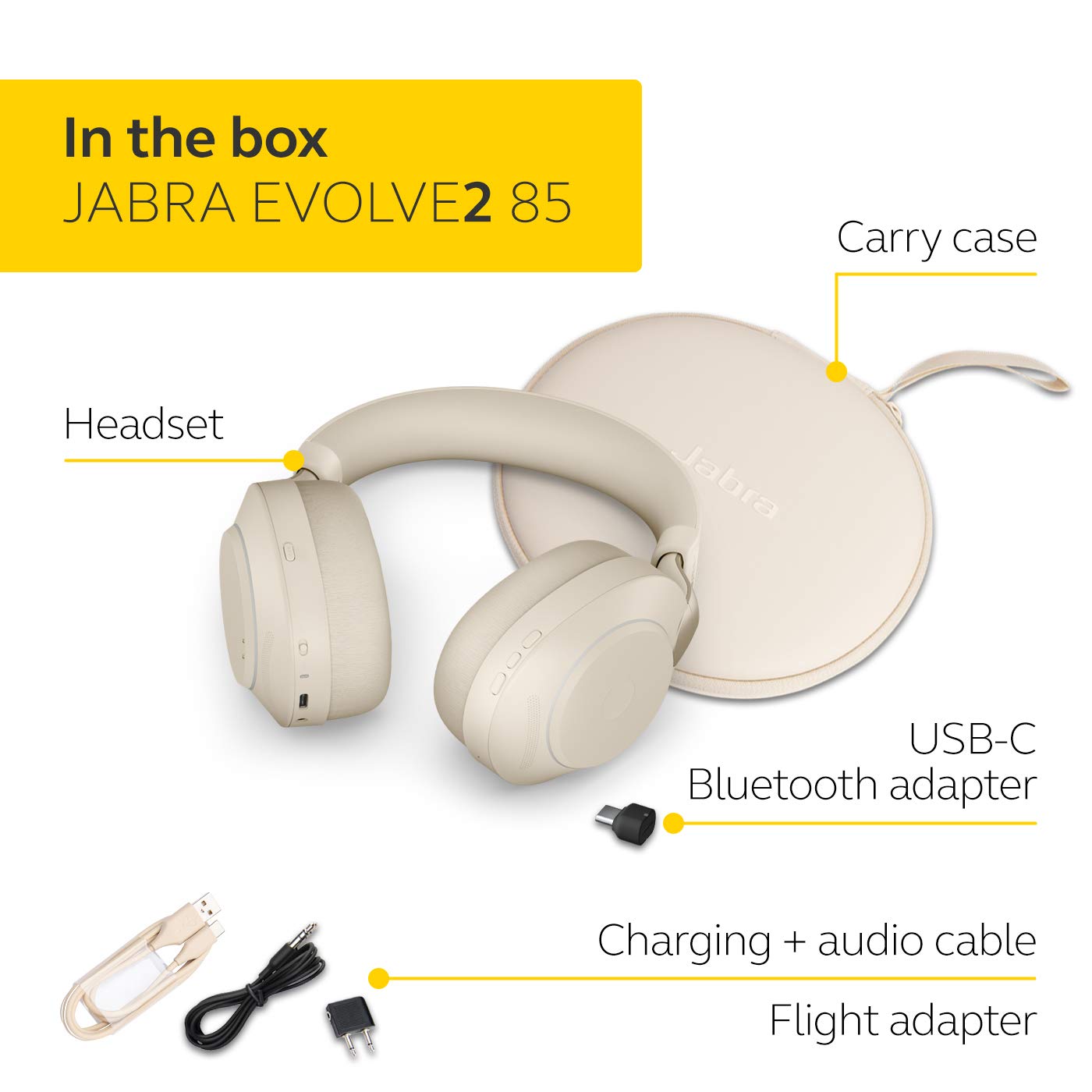 Jabra Evolve2 85 - USB-C UC Stereo - Beige Wireless Headset/Music Headphones