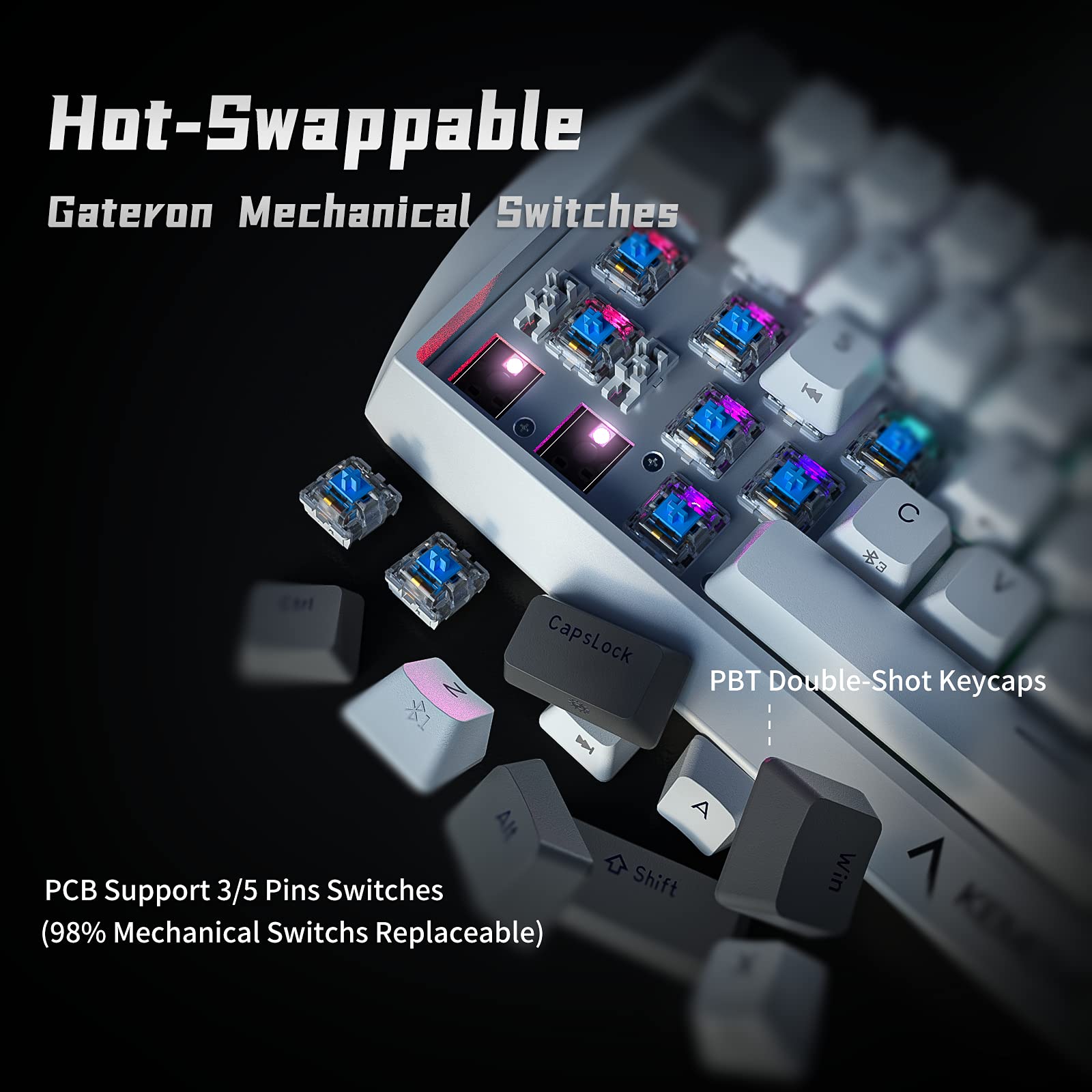 KEMOVE 60% Mechanical Gaming Keyboard with Full Aluminum Frame,Hot Swappable,Double Shot PBT Keycaps,RGB LED Backlit,3000mAh Battery,Programmable Macros-Tactile Gateron Brown Switch