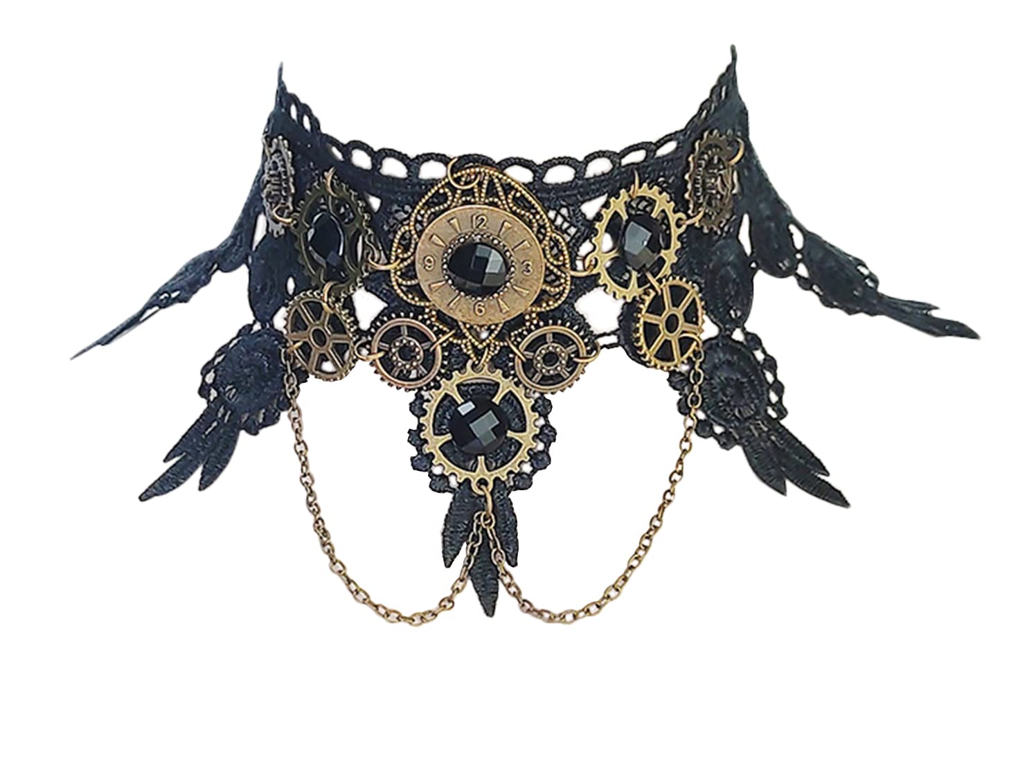 MEiySH Goth Punk Style Wedding Party Black Lace Choker Beads Tassels Chain Pendant Necklace for Women (Style 009)