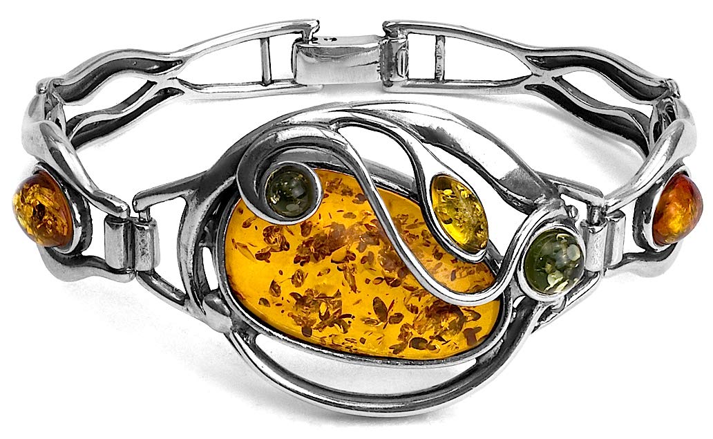 Ian and Valeri Co. Multicolor Amber Sterling Silver Large Bangle Bracelet 7.5 Inches