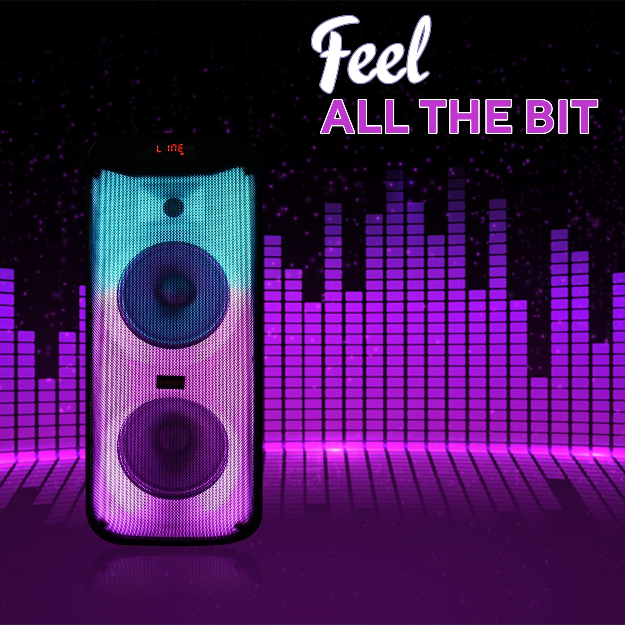High Power Bass Portable Wireless Bluetooth Studio Dj Party Concert Speaker's - Colorful Liquid Motion Light Changing Rechargeable Waterproof Outdoor Loud Speaker (Ultra Dual 8'' Speaker w (1) Mic)