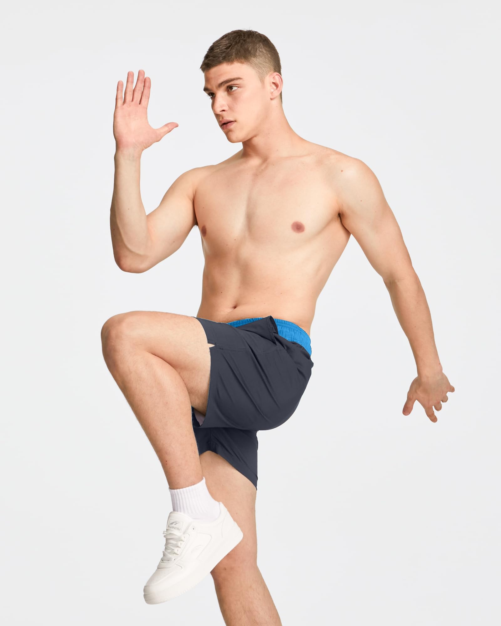 maamgic Workout Shorts for Men 5 Inch Gym Running Shorts Mens Stretch Quick Dry Athletic Shorts with Mesh Pockets Blue Black Large