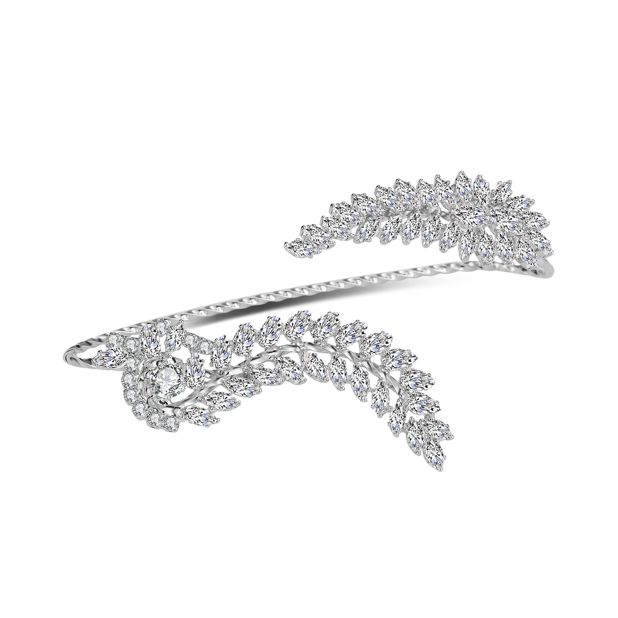 Mytys Silver Adjustable Palm Rings for Women-Cubic Zirconia Open Hand Palm Bracelet Ring-Full CZ Multiple Finger Ring (Eternity Branch Silver)