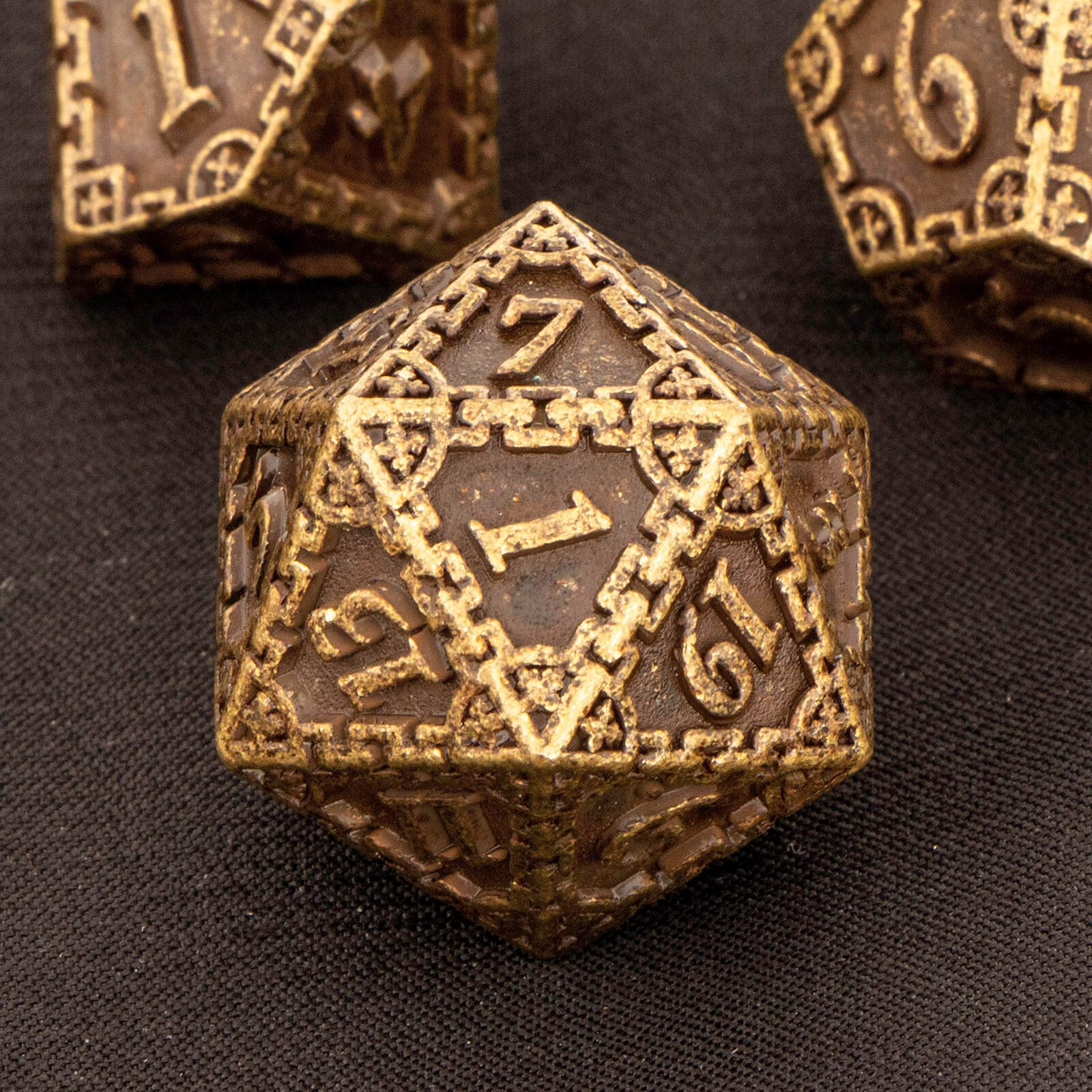 OUKELANWO Metal DND Ancient Bronze Dice Set D&D Dice, 7pcs Dungeons and Dragons Dice Set D20 D12 D10 D8 D6 D4, RPG Role Playing Dice with Gift Box for MTG Warhammer Pathfinder